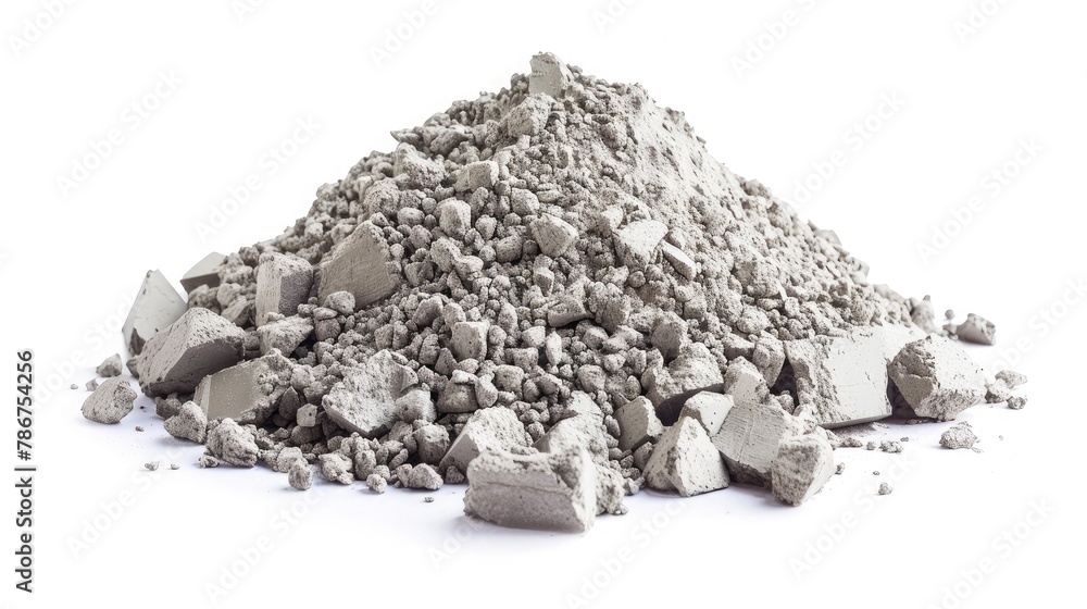 Pile of concrete sand mix isolated on white. Grady cement powder ...