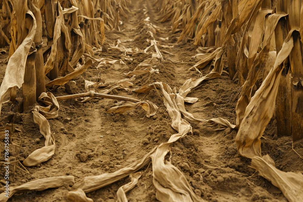Dryness destroying the cultivated plants. The plants are dried up in ...