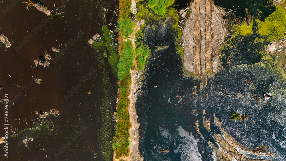 Aerial view wastewater treatment pond. Top view Bio-gas waste water ... Aerial view wastewater treatment pond. Top view Bio-gas waste water ...