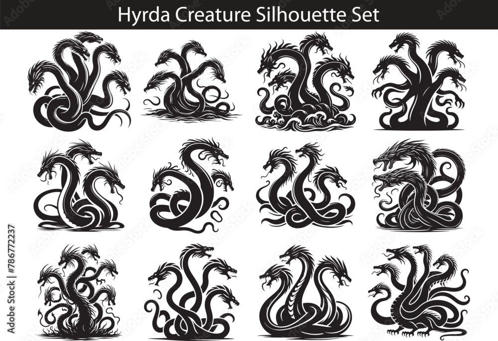 Mythic Creature Hydra Silhouette Vector Set Stock Vector | Adobe Stock