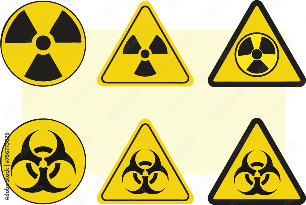 Radioactive, toxic, bio hazard signs. Warning danger or poison symbol ...