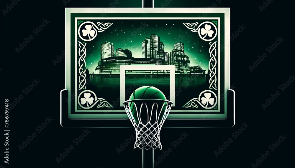 Art Deco-Inspired Green Basketball Hoop with a Luminous Emerald Boston ...