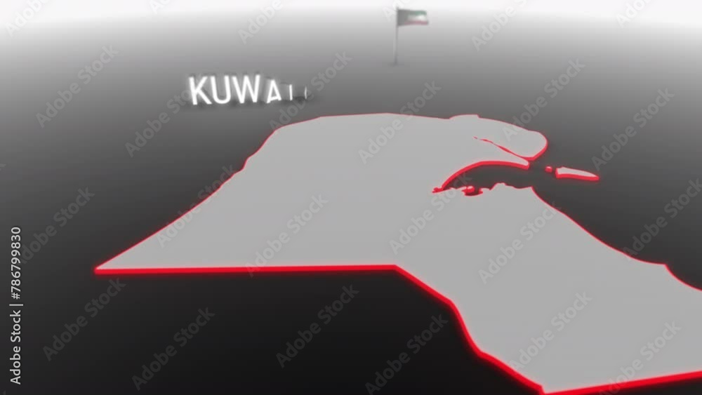 3d animated map of Kuwait gets hit and fractured by the text “Climate ...