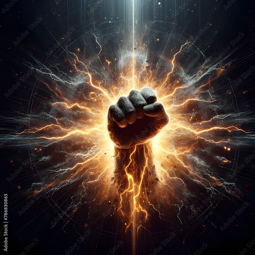 Conceptual image of power and strength as a powerful human fist ...