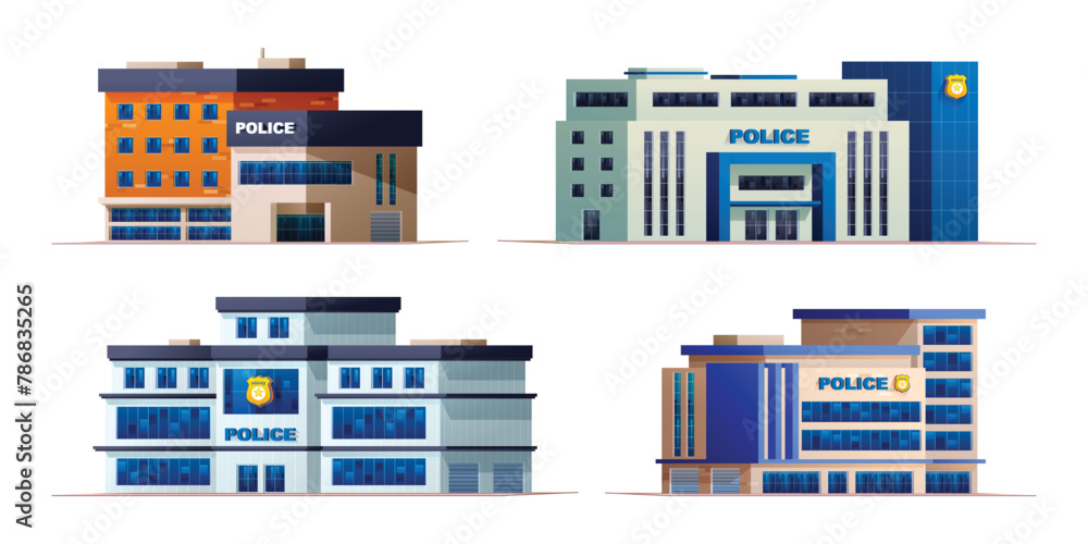 Set of police station buildings. Vector cartoon illustration isolated ...