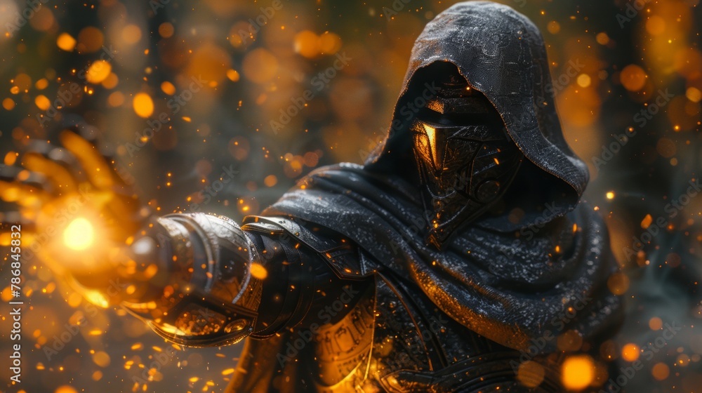 armored wizard, digital 3D illustration, casting a spell, magic ...