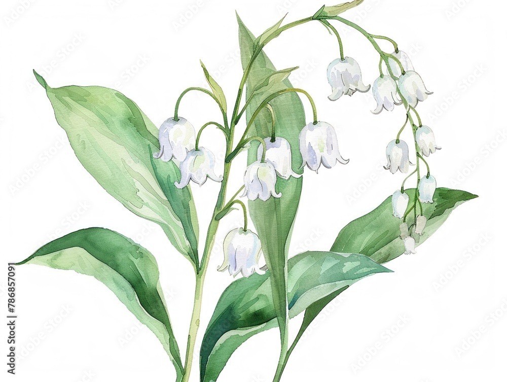 Watercolor lily of the valley clipart with small white bell-shaped ...
