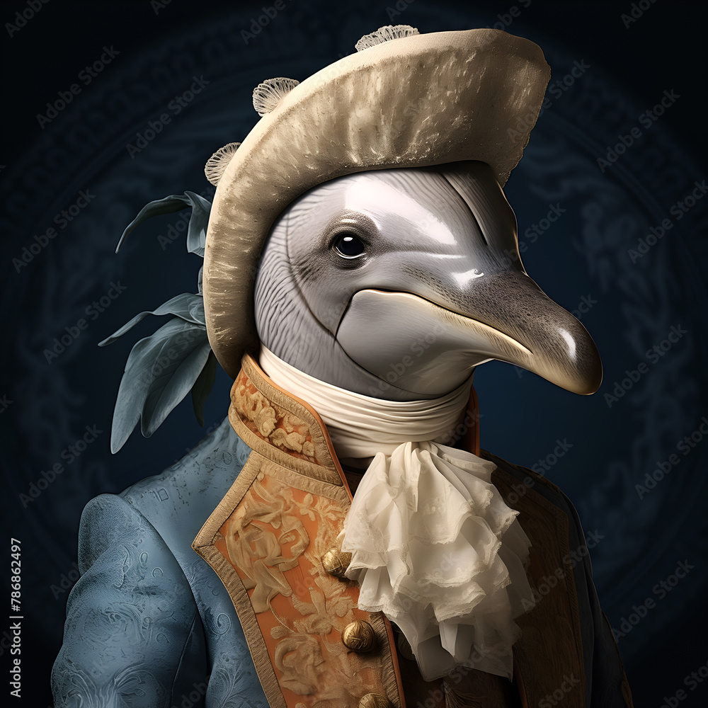 Realistic lifelike dolphin in renaissance regal medieval noble royal ...
