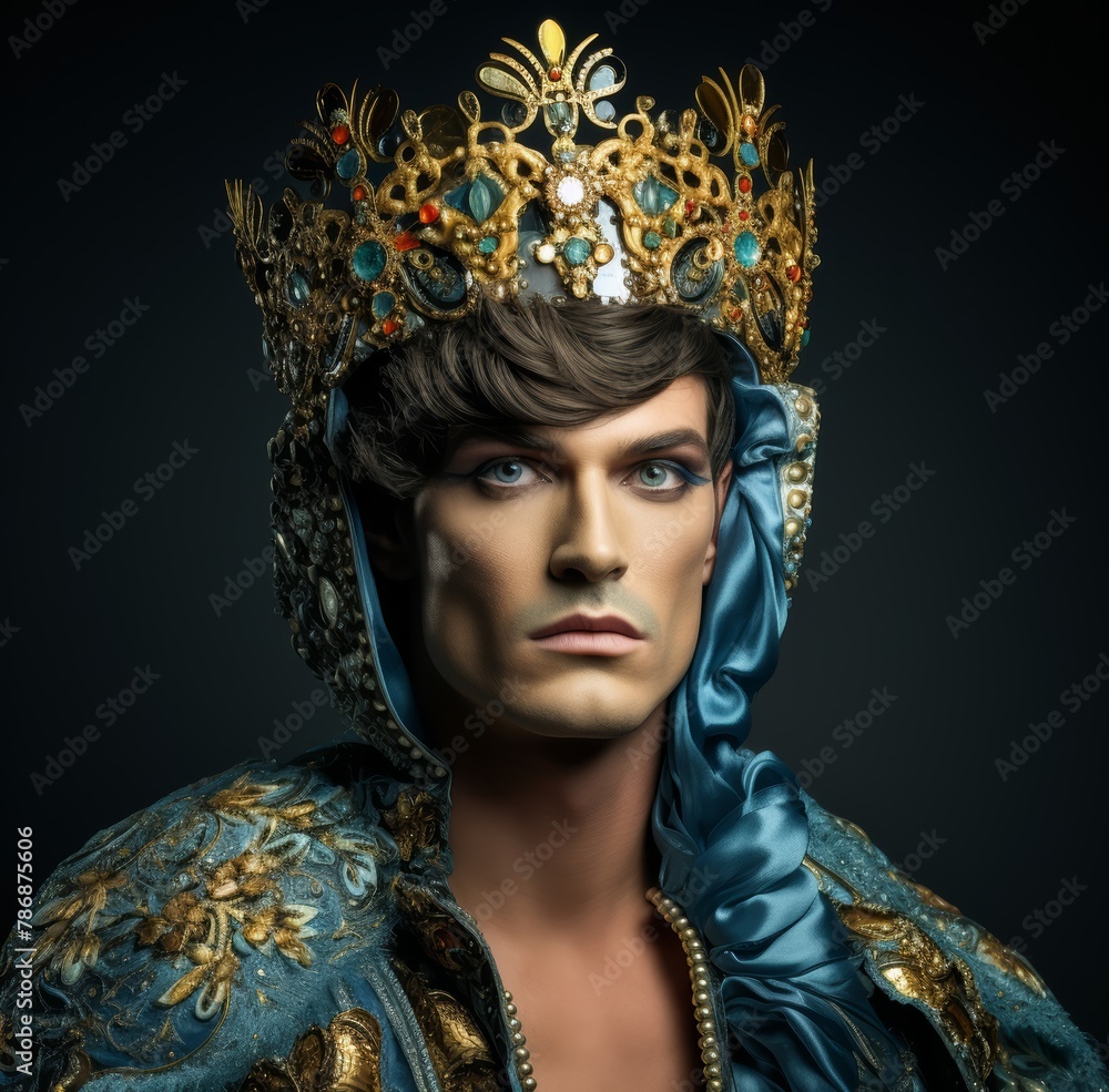 A photo ceremony of an European king, who has a brown mustache wearing ...