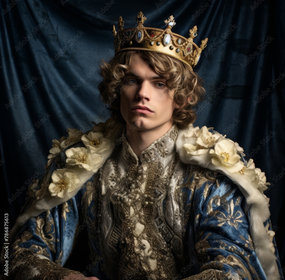 A photo ceremony of an European king, who has a brown mustache wearing ...
