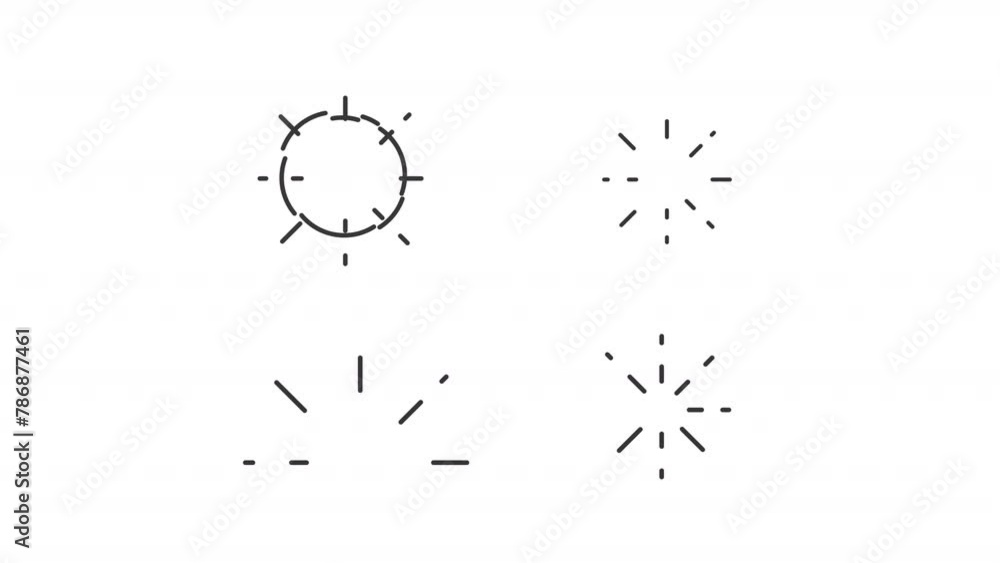 Firework explosions animation set. Light rays animated line icons. Fire ...