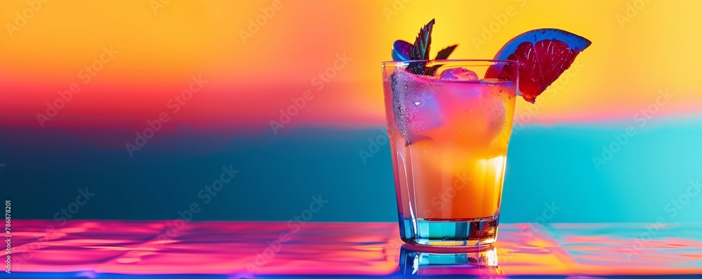 Drink, alcoholic cocktail on the bar counter. A trendy, modern dark bar ...