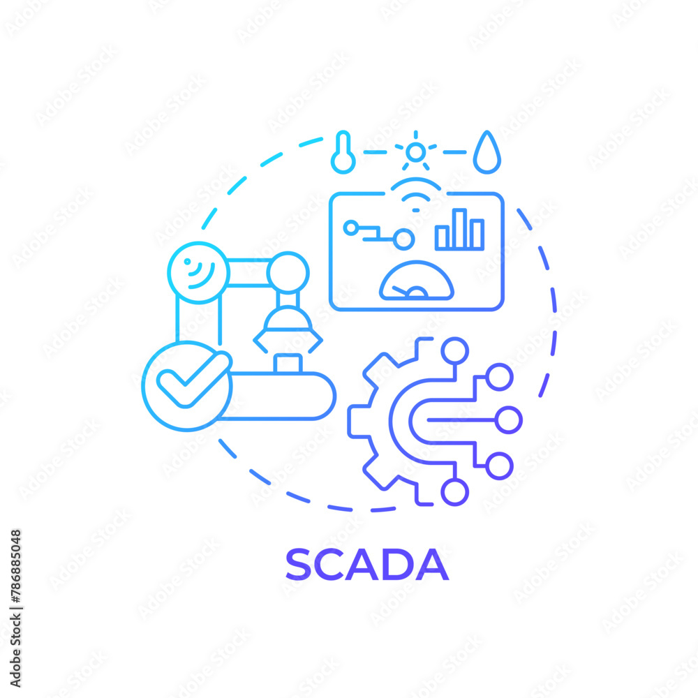 SCADA blue gradient concept icon. Supervisory control, data acquisition ...