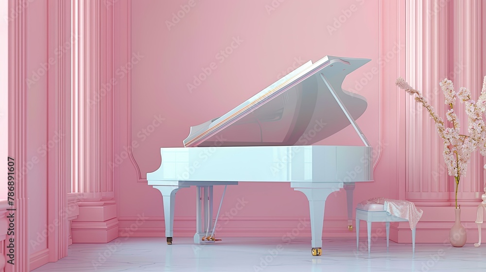 Generate a 3D rendering of a grand piano with an elegant pastel color ...