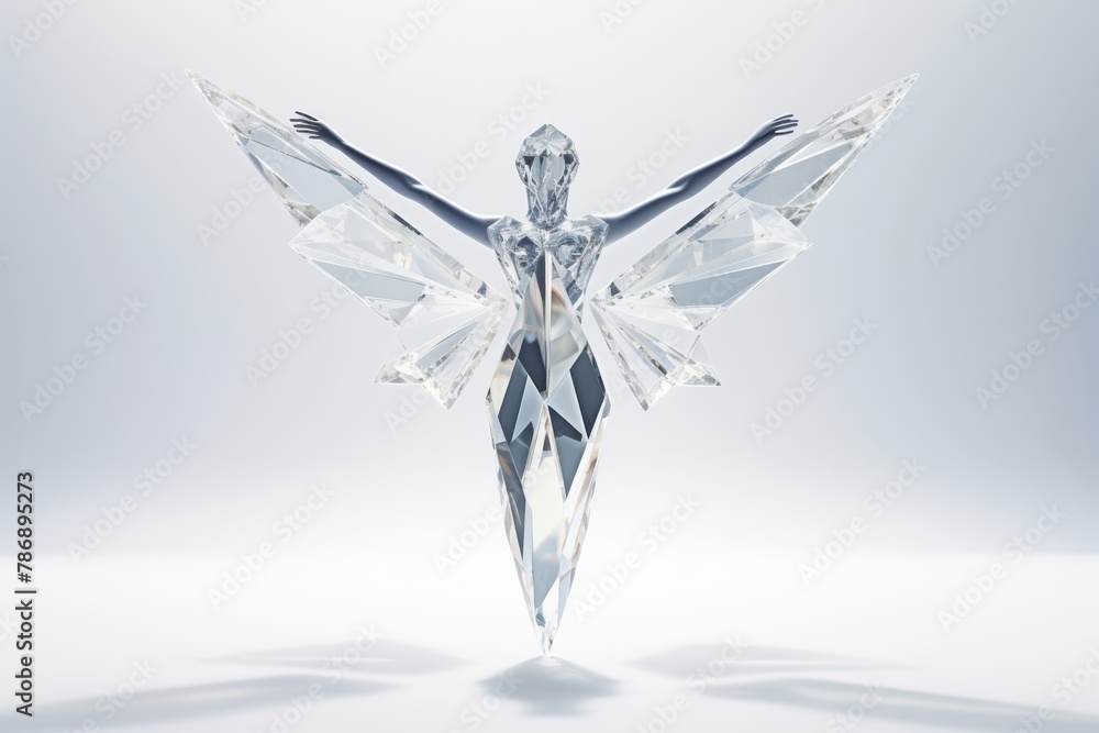 A female form statue with 2 big wings which is made of diamond, posing ...