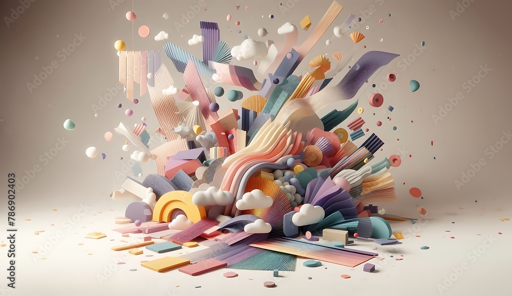 Foto de pastel 3D shapes appear to be falling and bouncing off a ...