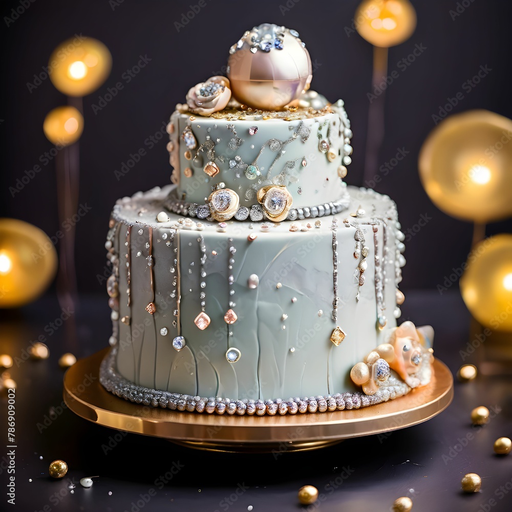 wedding Cake with gem and diamonds on top, gem and diamonds decorating ...