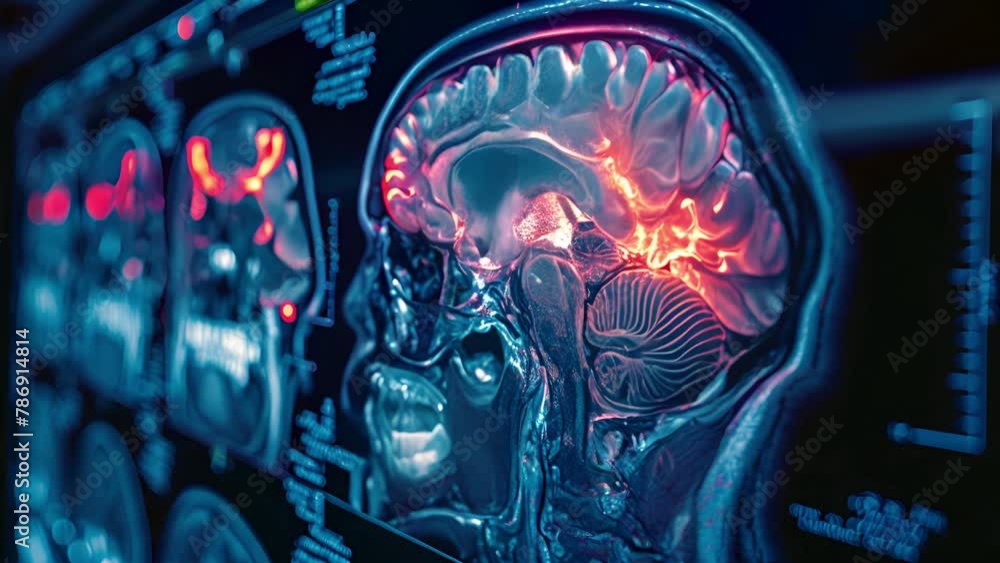 Closeup of a CT scan with brain. Medical, science and education mri ...