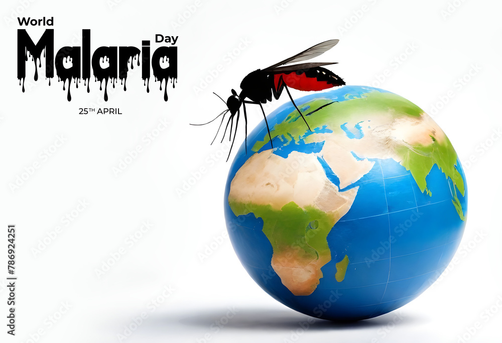 World Malaria Day. Mosquito and world map Globe. Gnat mosquito ban icon ...