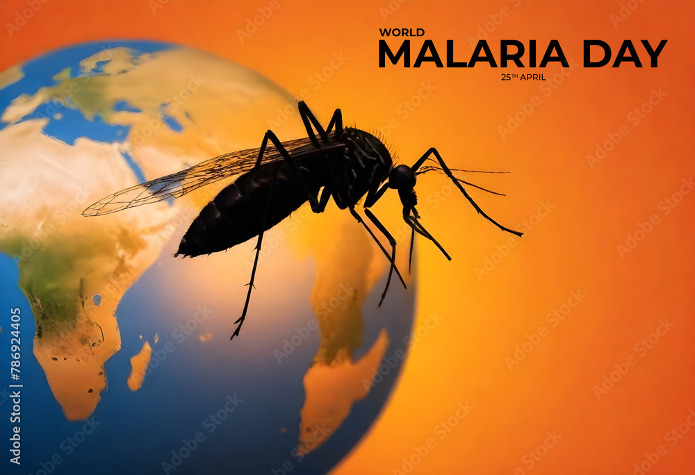 World Malaria Day. Mosquito and world map Globe. Gnat mosquito ban icon ...