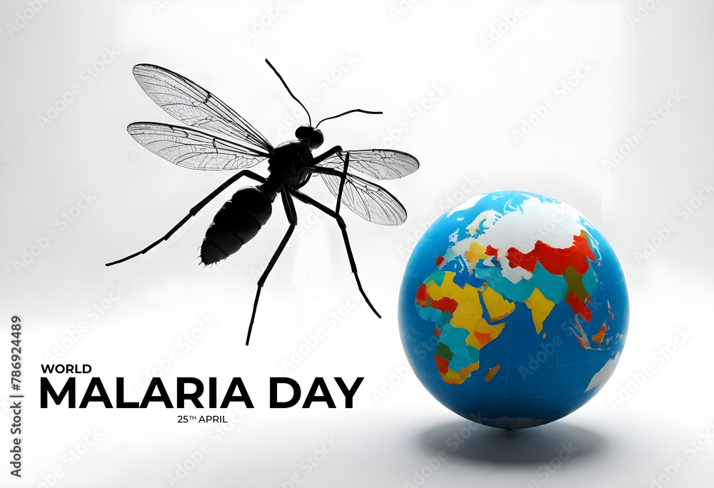 World Malaria Day. Mosquito and world map Globe. Stop malaria symbol ...