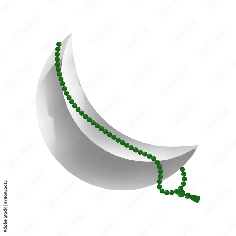 Vector illustration of 3D Islamic crescent moon with Islamic prayer ...