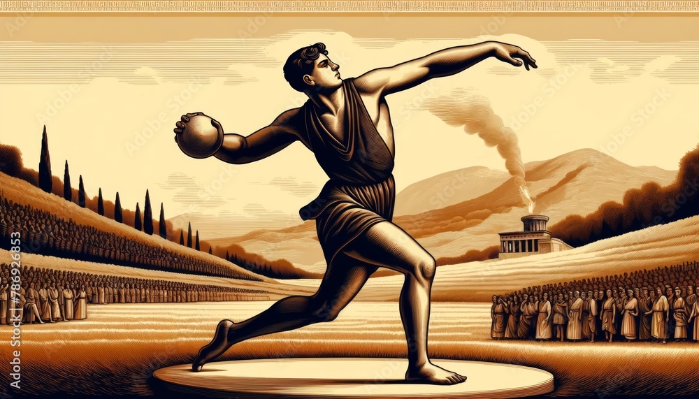 An Olympic athlete in ancient Greece, captured in the dynamic act of ...