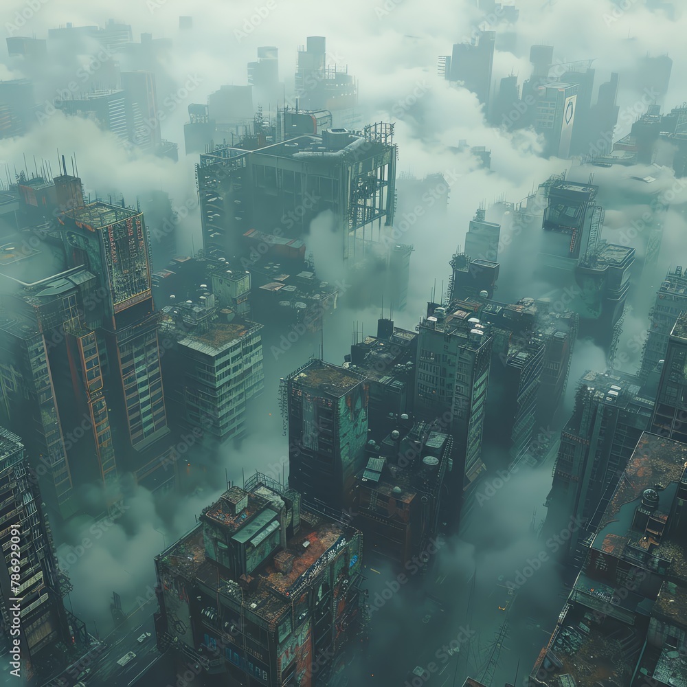 Blend surrealism with drone photography to depict a post-apocalyptic ...
