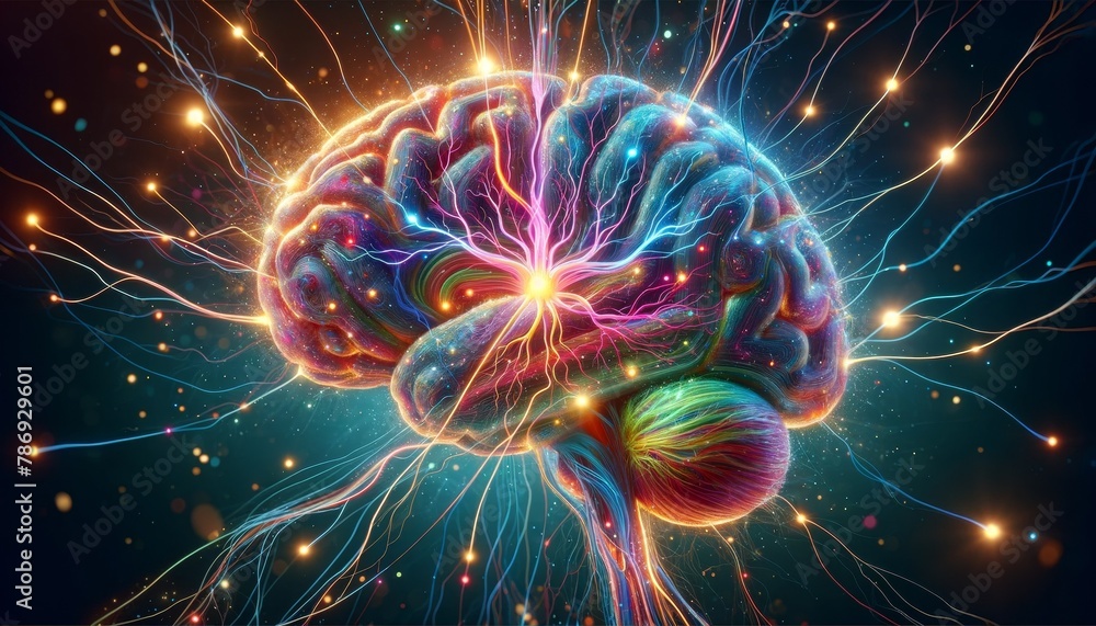 A hyper-detailed and vibrant cross-section of the human brain with ...