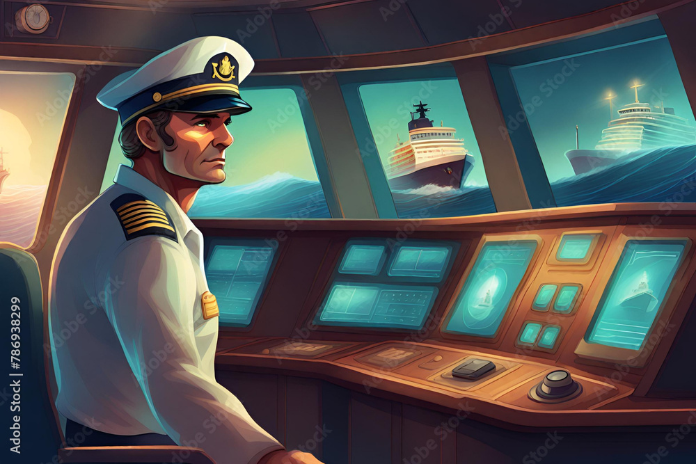Captain in control of the cruise, Navigation officer on watch during ...