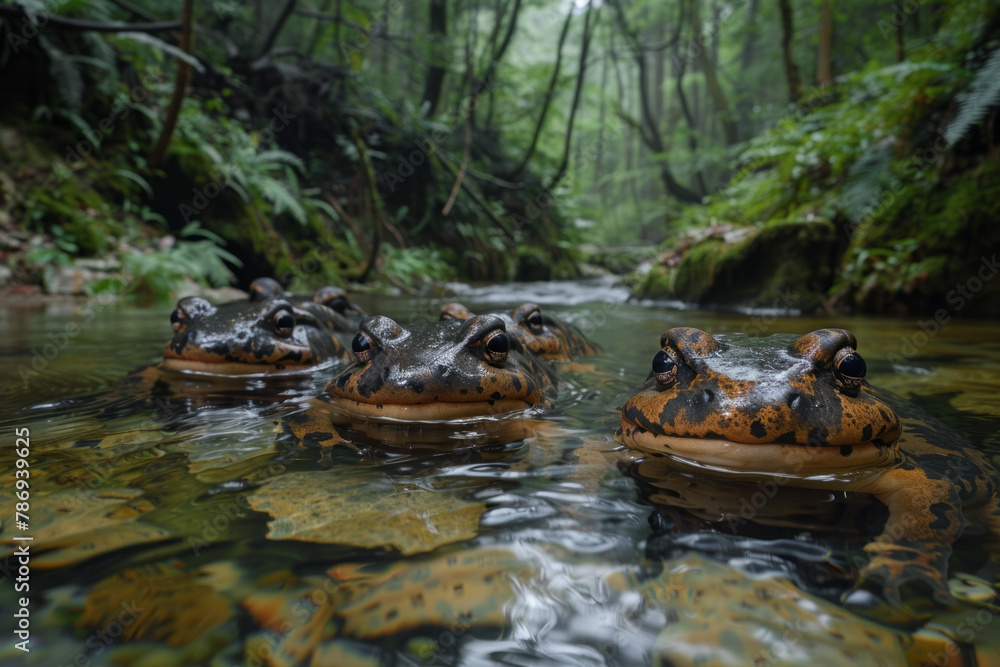 A photograph showing a group of Chinese giant salamanders, the worldâ ...