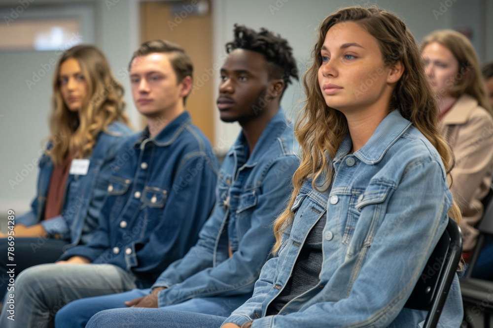 Diverse Candidates Waiting in Line for Job Interview: Front View ...