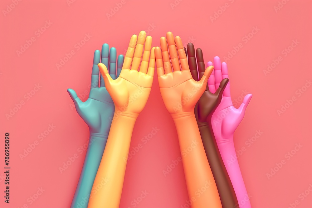 3D cartoon hands illustration depicting a diverse group of friends ...