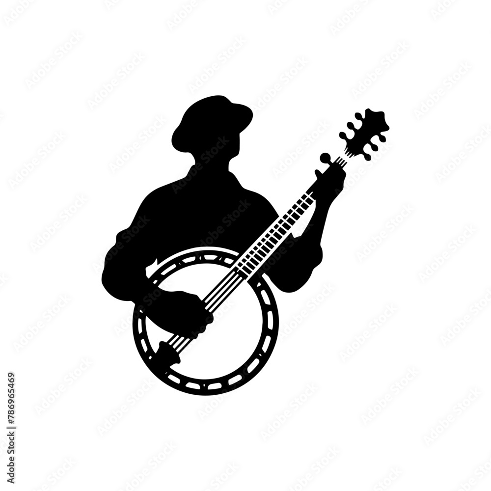 Rustic Rhythms: Black Vector Silhouette of a Banjo, Icon of Bluegrass ...