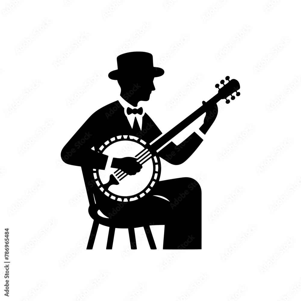 Poster Rustic Rhythms: Black Vector Silhouette of a Banjo, Icon of ...