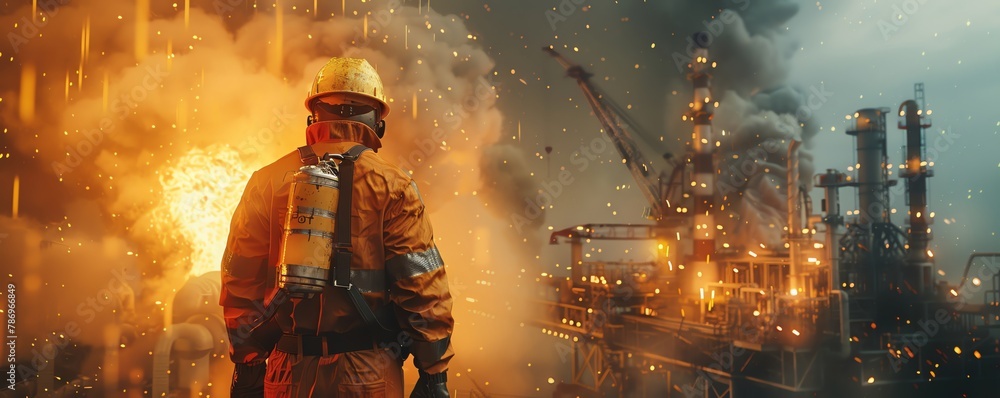 Dynamic 3D visualization of an oil rig operator checking safety valves ...