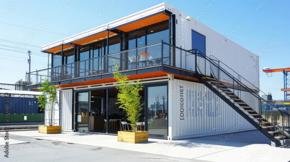 Modern metal White building made from shipping containers Stock ...