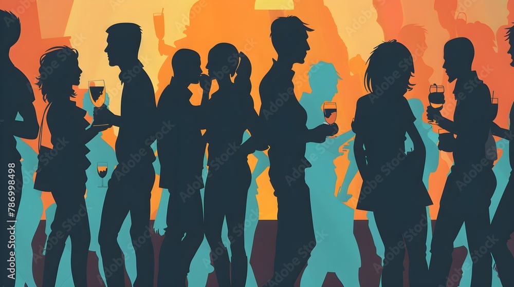 Stylized silhouette of crowd of people, casual mixed group of young ...