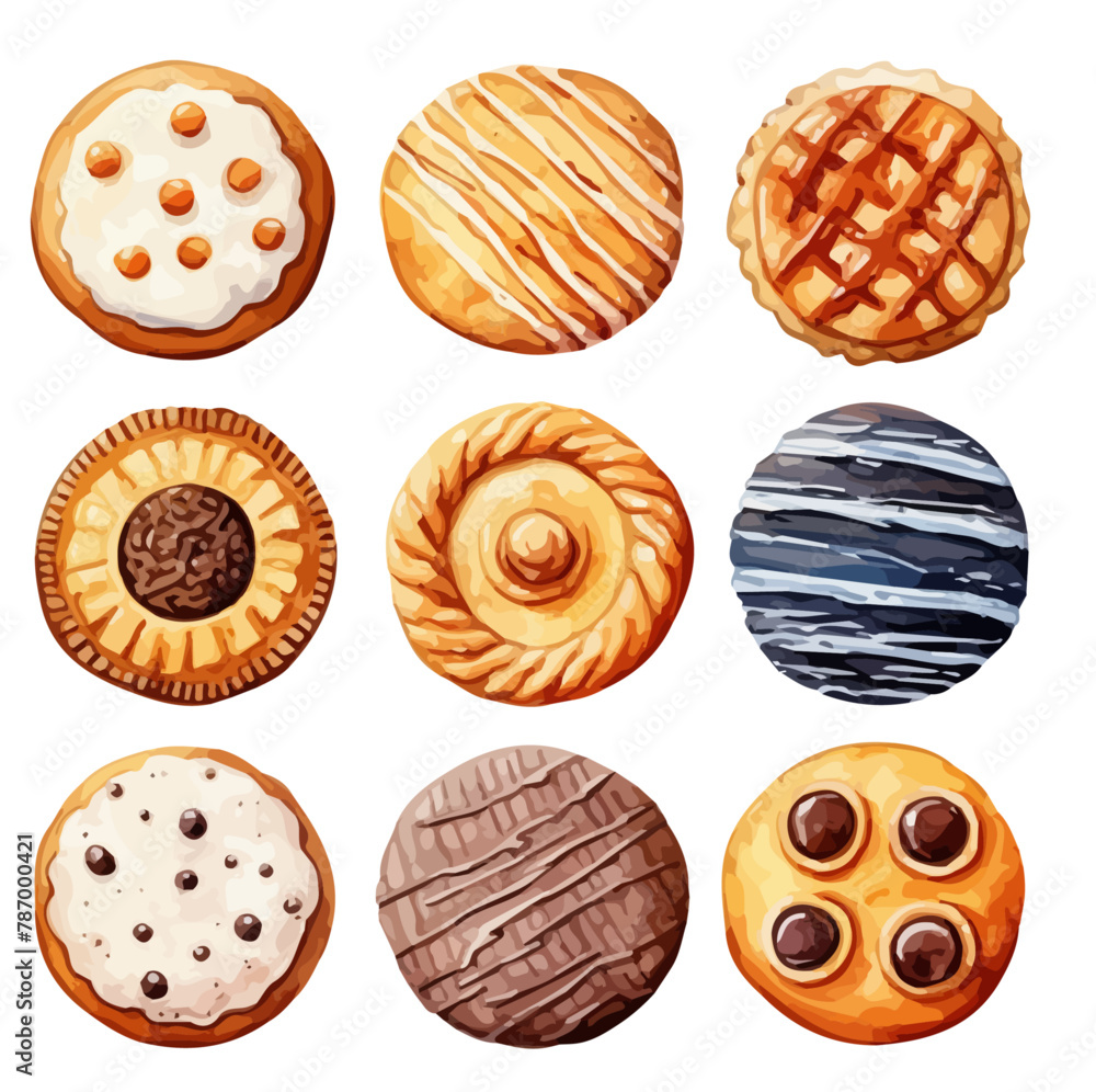 Watercolor clipart vector of a cookie (cookies), isolated on a white ...