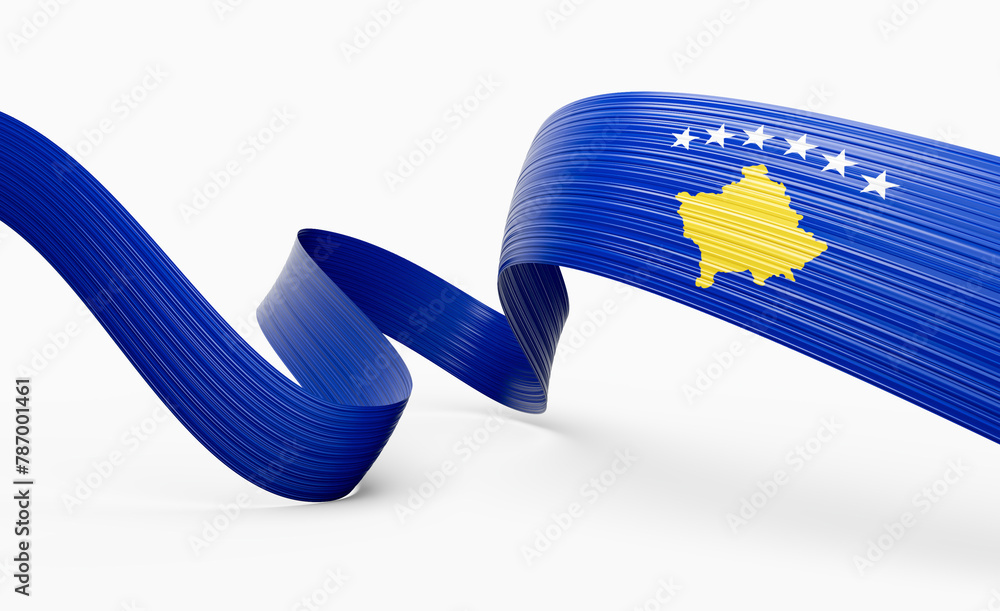3d Flag Of Kosovo 3d Shiny Waving Kosovo Ribbon Flag On White ...