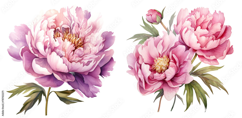 Watercolor peony clipart isolated on transparent background Stock ...