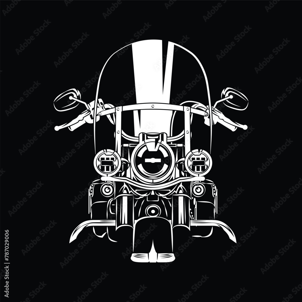 Hydra Cruiser Motorcycle Touring Silhouette Vector Front View on Black ...