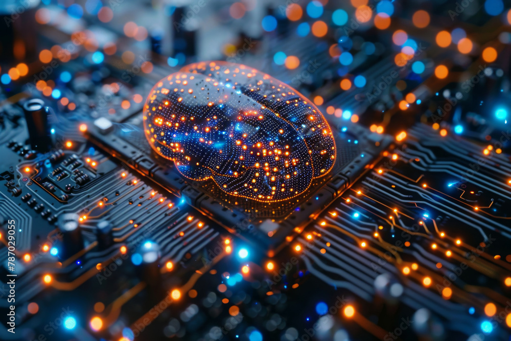 High technology CPU brain central of neural networking, motherboard artificial intelligence ...