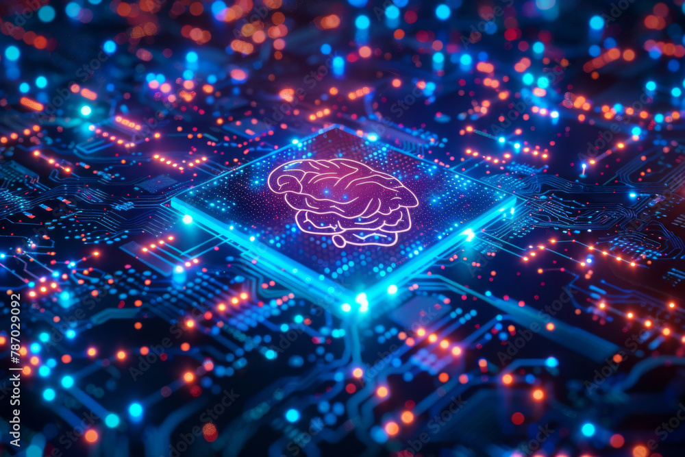 High technology CPU brain central of neural networking, motherboard artificial intelligence ...