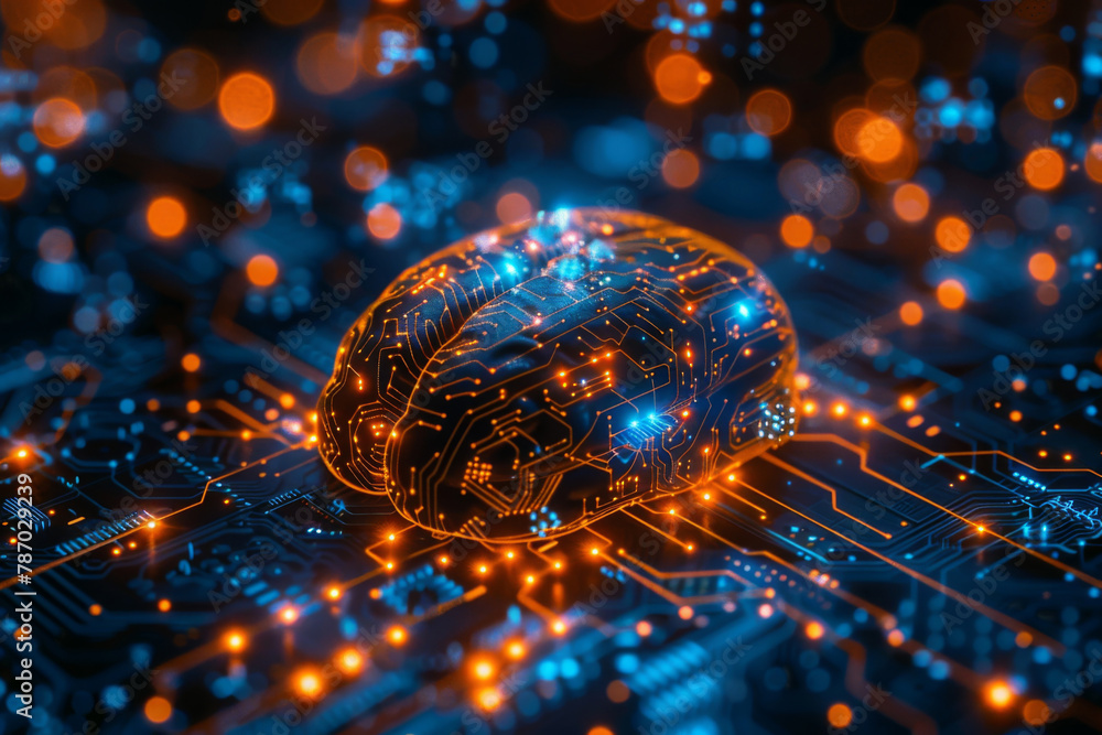 High technology CPU brain central of neural networking, motherboard artificial intelligence ...