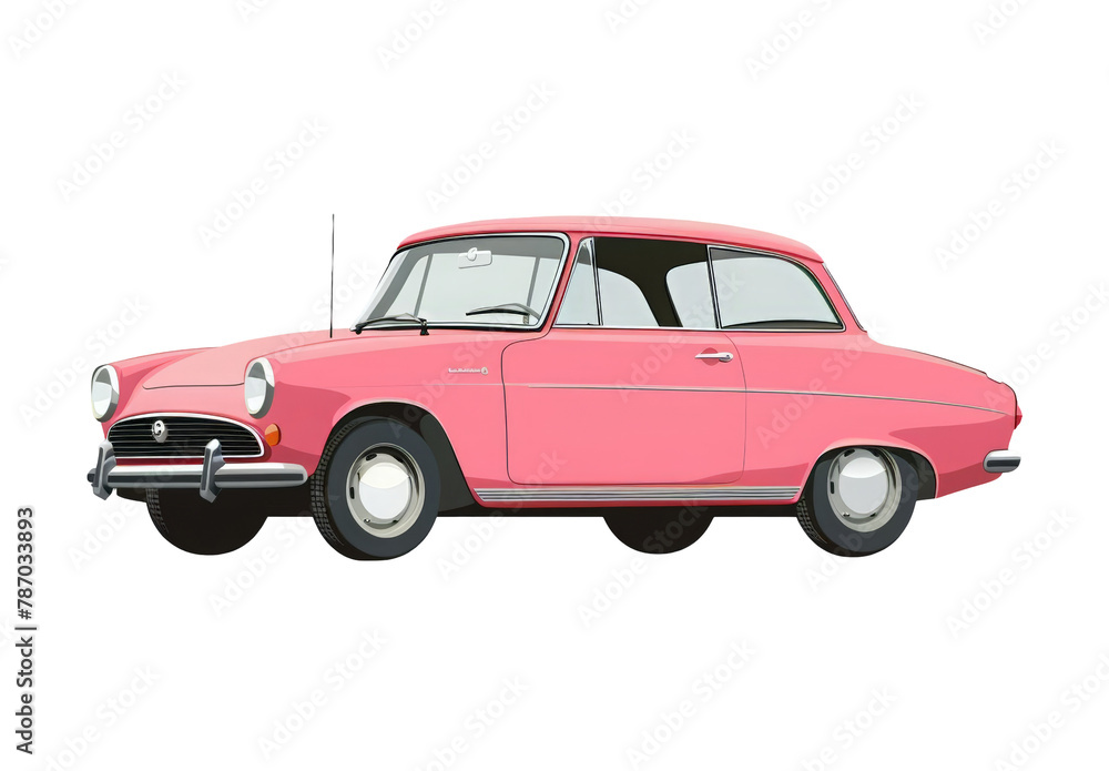 Retro car, side view, isolated on transparent background. Classic pink ...