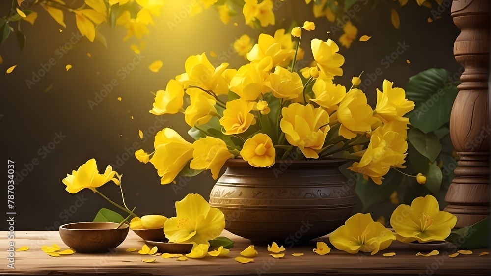 Picture celebrating the vishu with lovely yellow Kona flowers, A clever ...
