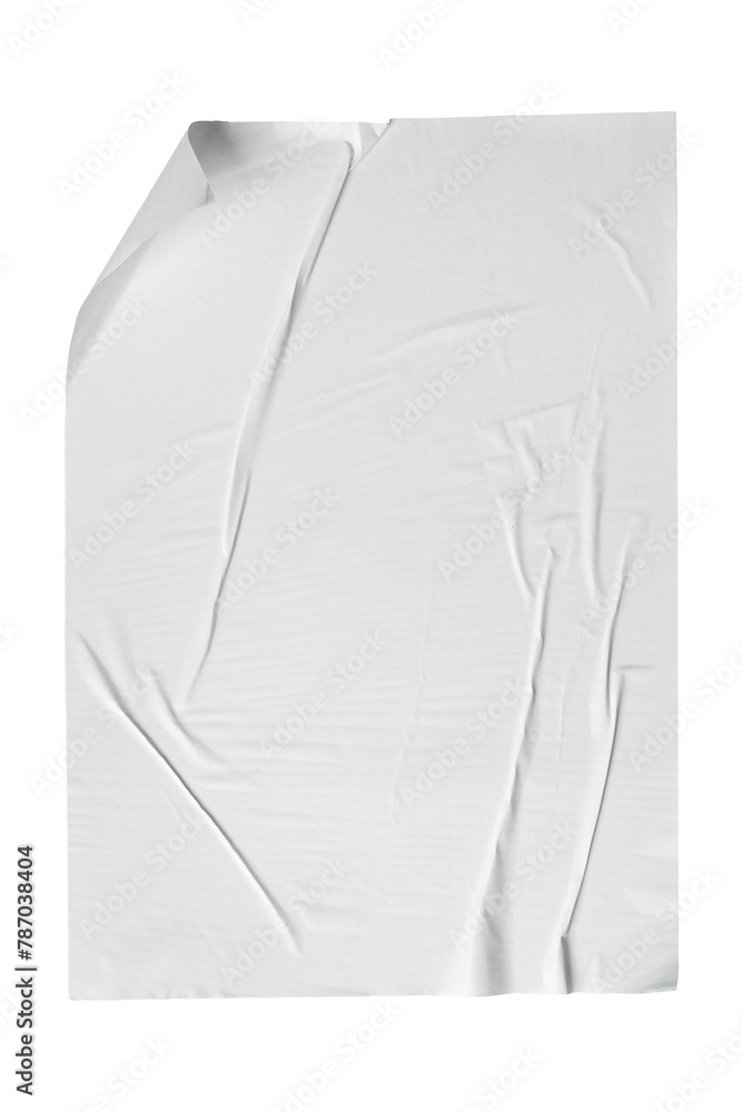 white paper wrinkled poster template ,blank glued creased paper sheet ...