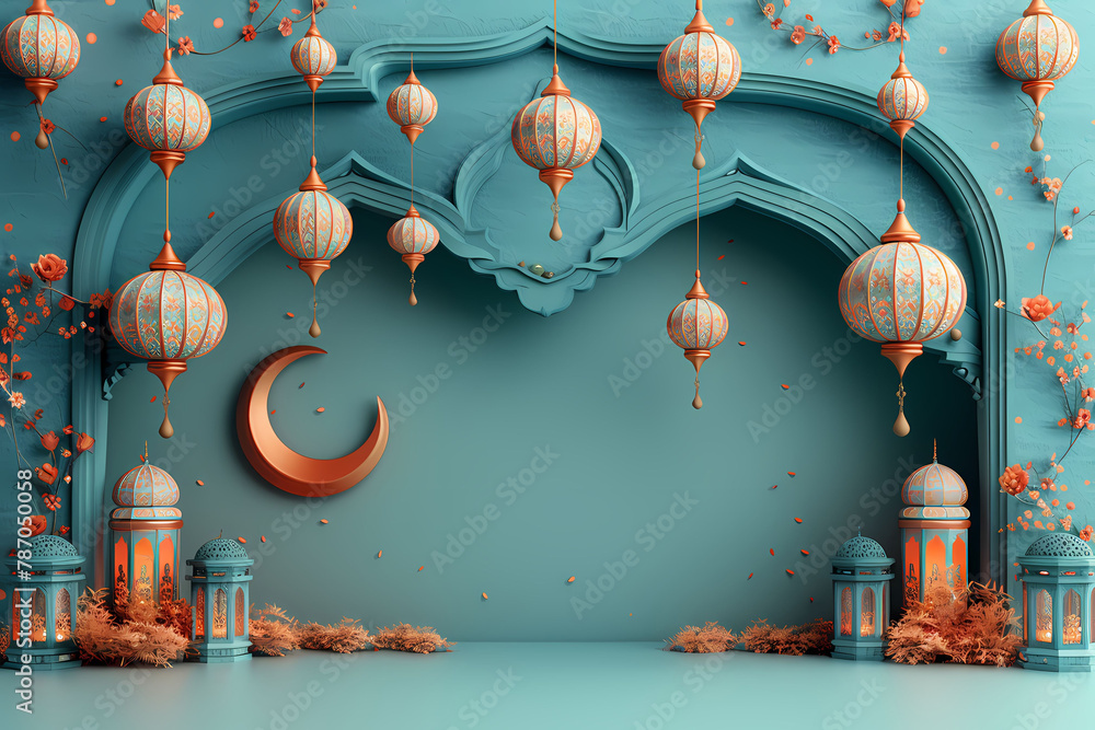 Islamic festival background design with lanterns and frames, suitable ...