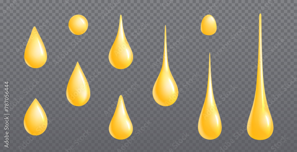 3d oil drop. Golden honey droplet isolated vector. Olive or argan ...